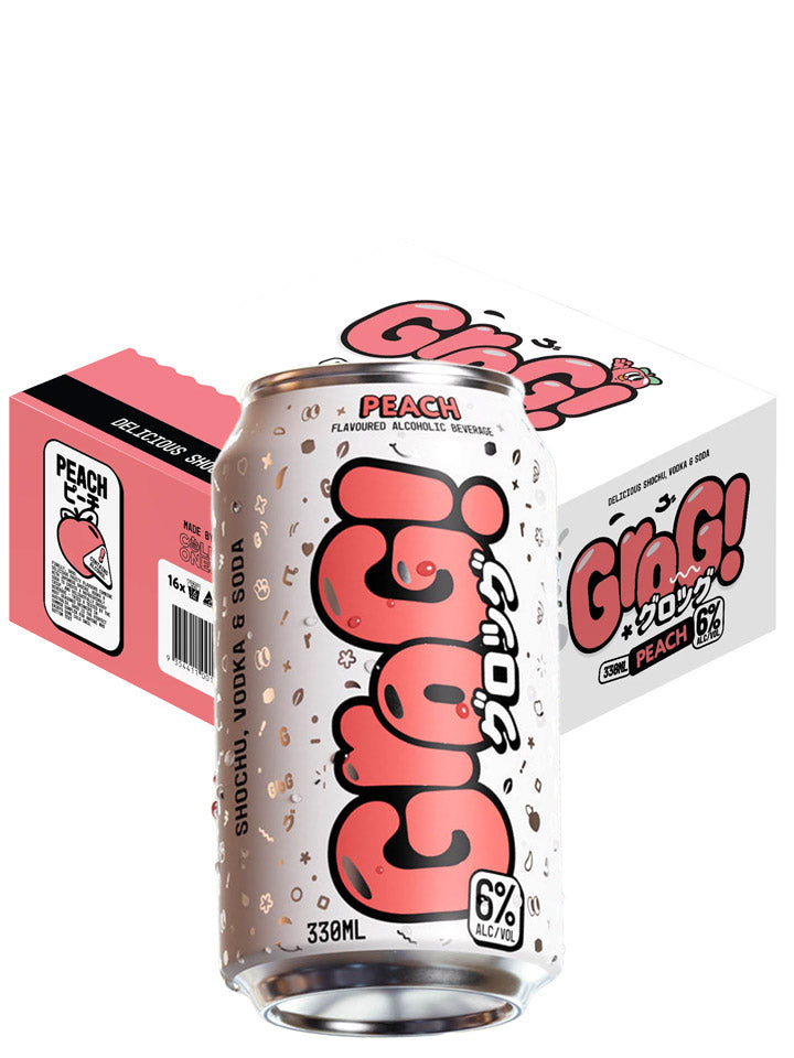 Grog Peach Flavour Premix Shochu, Vodka & Soda 16 x 330mL Cans – The Drink Society